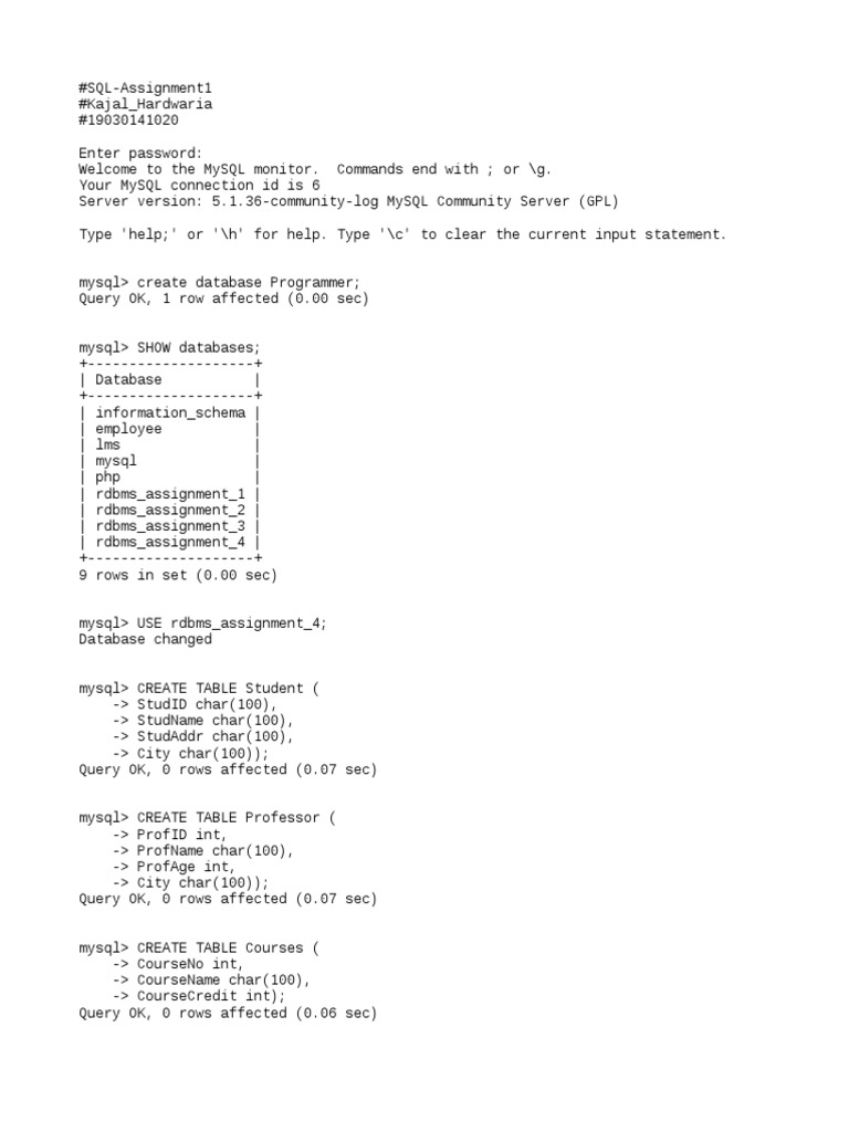 #SQL Assignment3 | PDF | My Sql | Databases