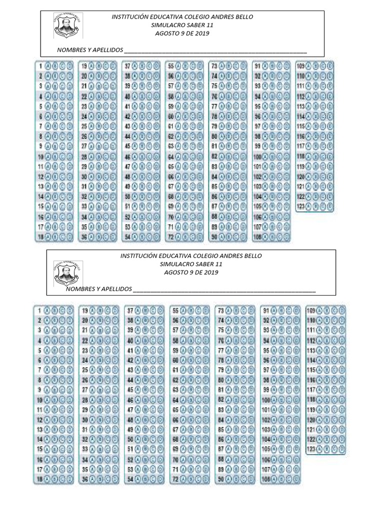 Hoja de Respuestas Icfes Ag. 9 | PDF