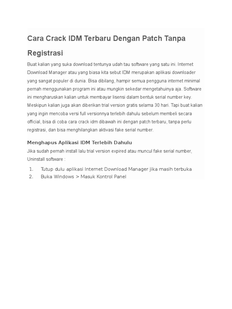 Cara Crack IDM Terbaru Dengan Patch Tanpa Registrasi | PDF