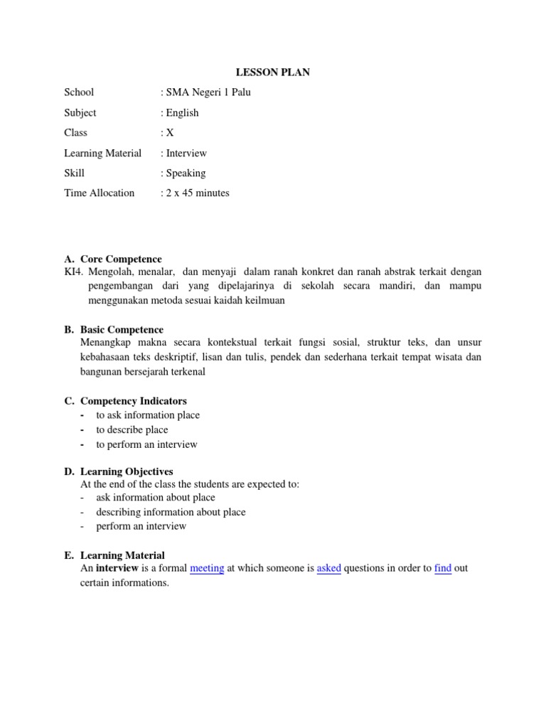 Lesson Plan 1 RPP | PDF | Wright Brothers | Vocabulary