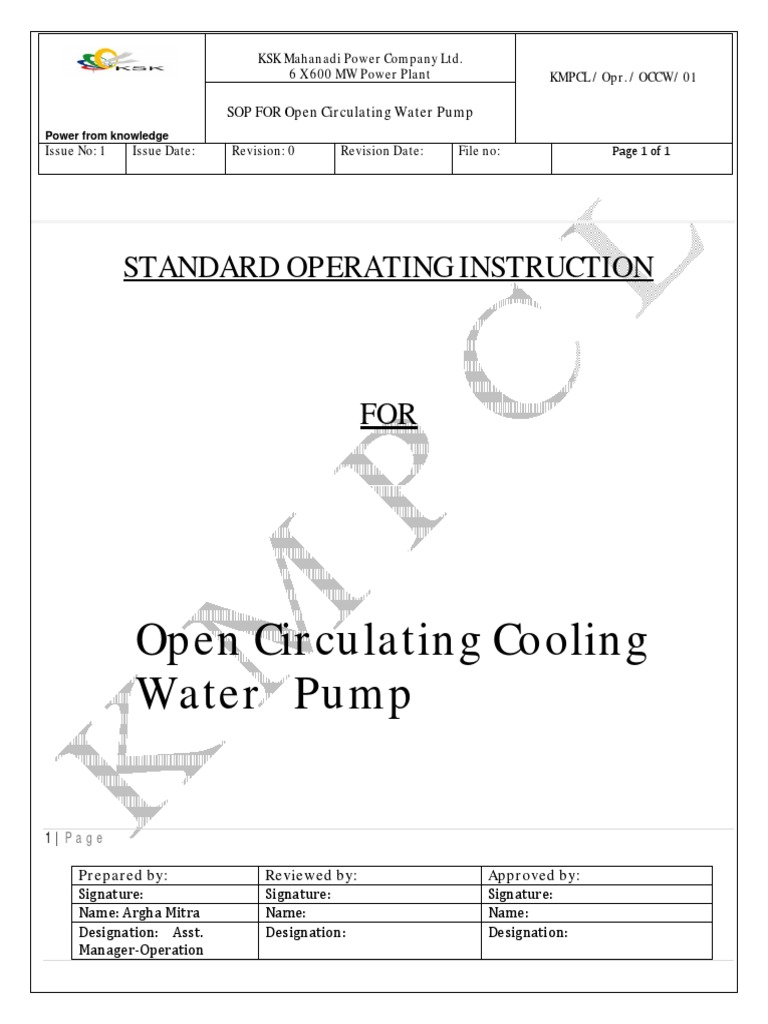 OCCW Pump SOP-1 | PDF | Pump | Valve