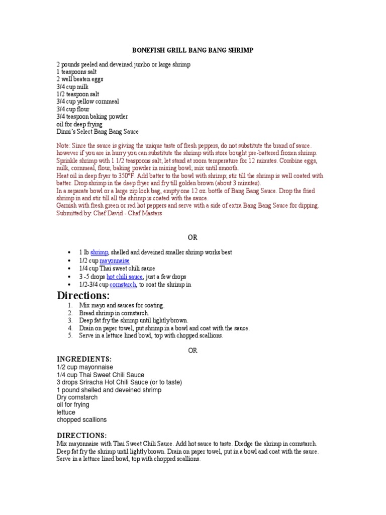 Bonefish Grill Bang Bang Shrimp | PDF