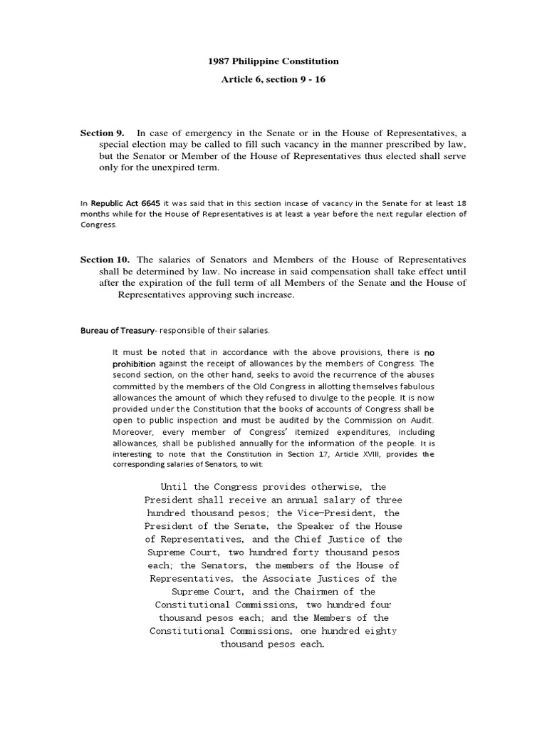 1987 Philippine Constitution Article 6, Section 9 - 16 | PDF | United ...