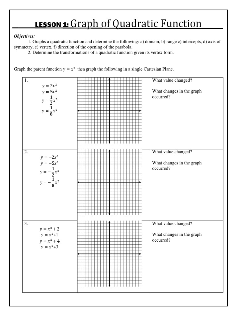 Graph of Quadratic Function: Lesson 1 | PDF | Mathematical Analysis | Mathematical Relations