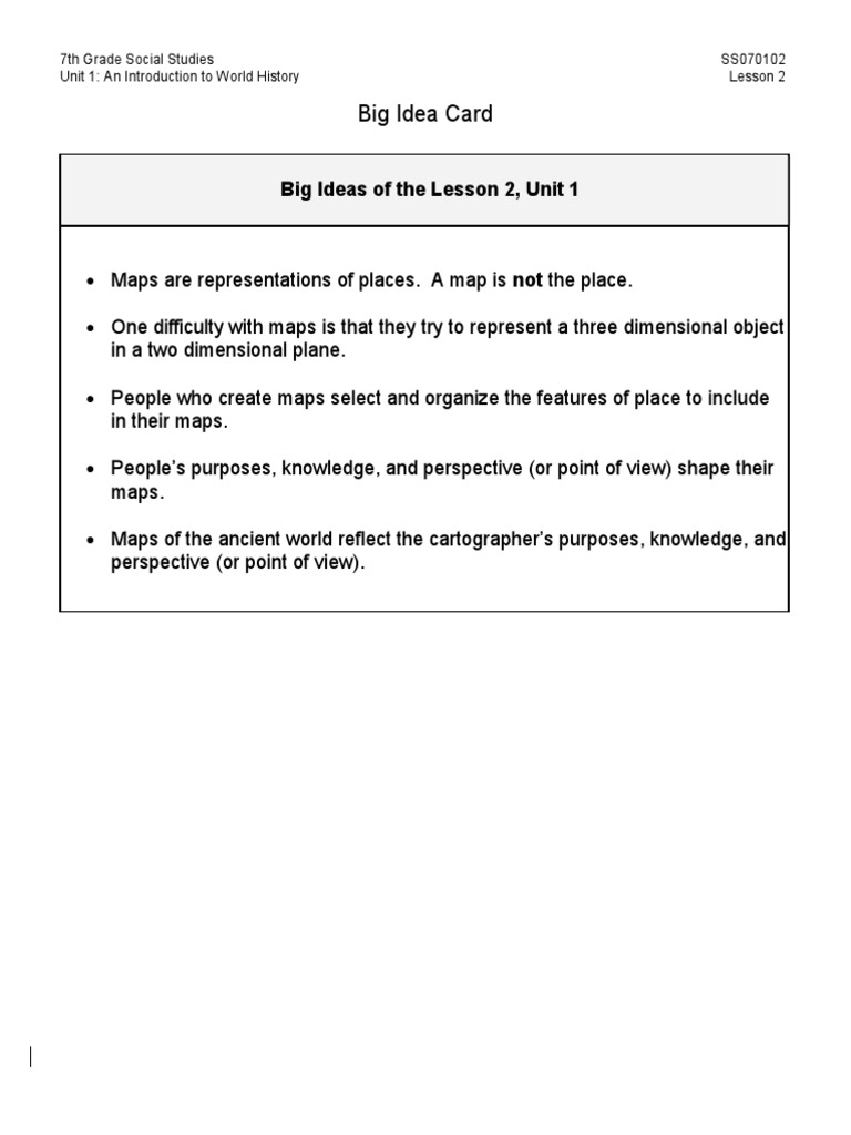 Lesson 2 - Big Ideas Card | PDF | Map | Cognitive Science