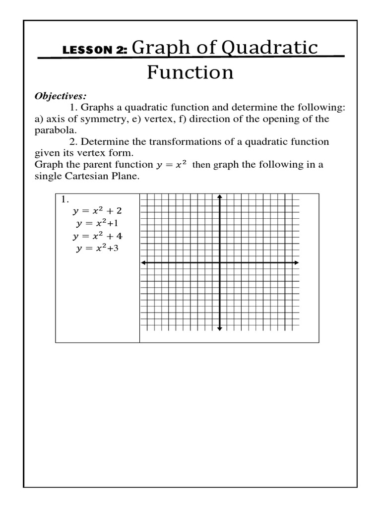 Graph of Quadratic Function: Lesson 2 | PDF