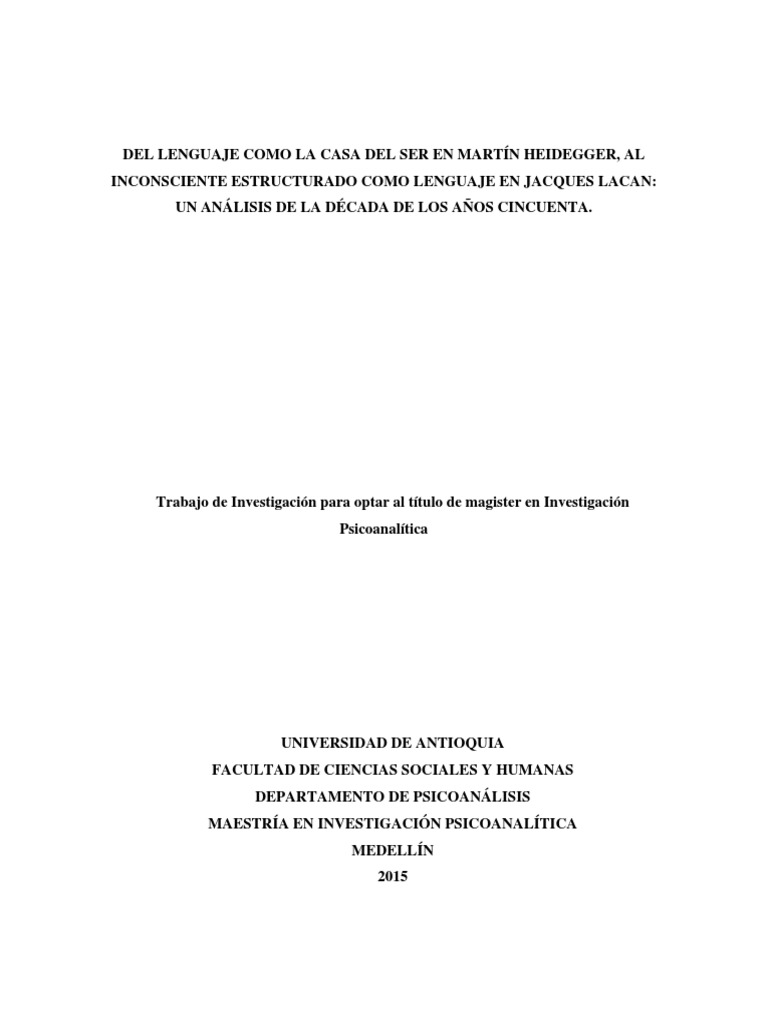 Lenguaje Como La Morada Del Ser en Heidegger | PDF | Jacques Lacan ...
