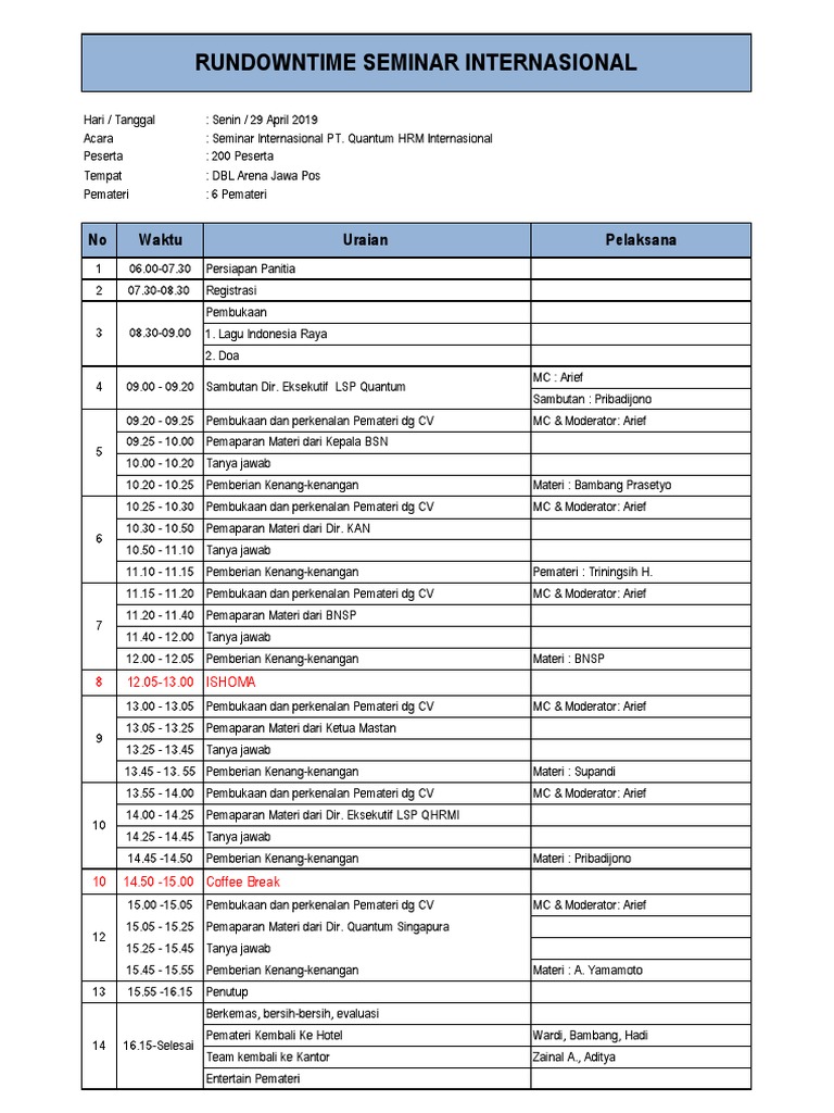Rundown Acara Seminar Internasional | PDF