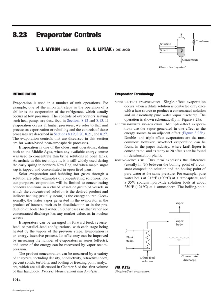 8.23 Evaporator Controls: T. J. Myron B. G. Lipták | PDF | Evaporation ...
