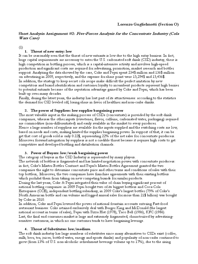 Five-Forces Analysis For CSD Cola Wars C | PDF | Coca Cola | Pepsi Co