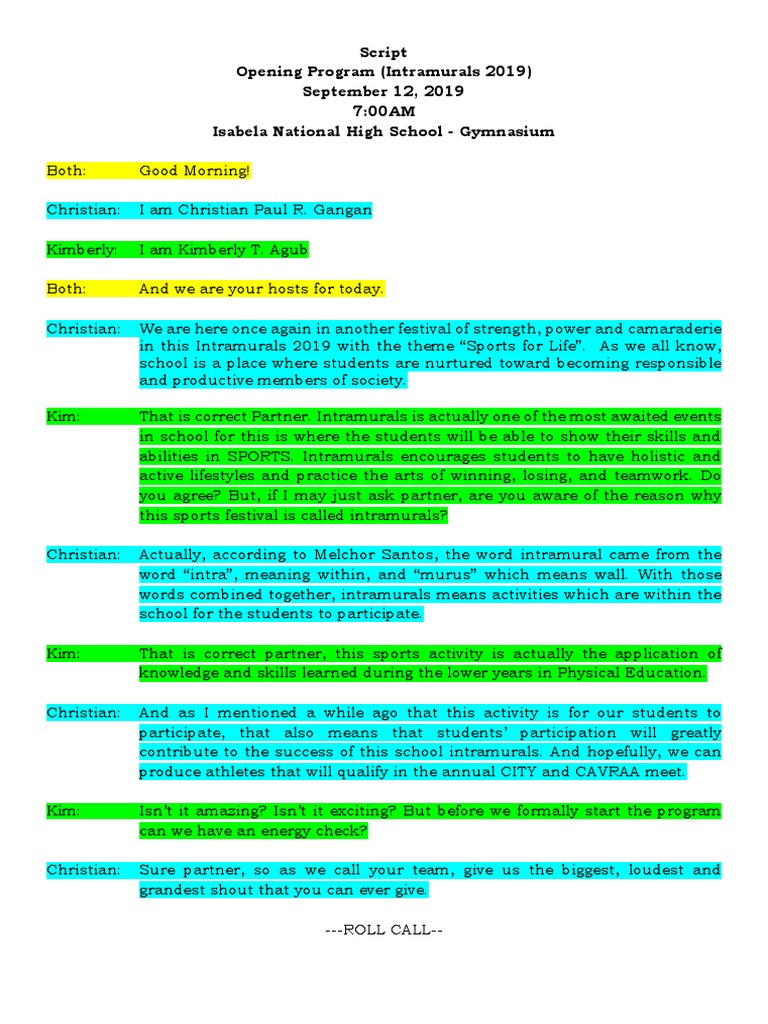 Script For Intrams | PDF | Learning | Psychology