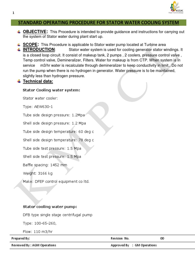 Stator CW SOP - Docx-1 | PDF | Valve | Pump