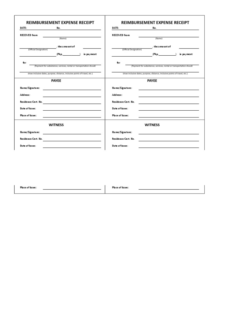 Reimbursement Expense Receipt Reimbursement Expense Receipt: Payee ...