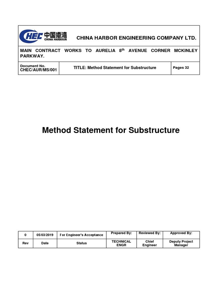 Substructure Method Statement | PDF | Personal Protective Equipment | Deep Foundation