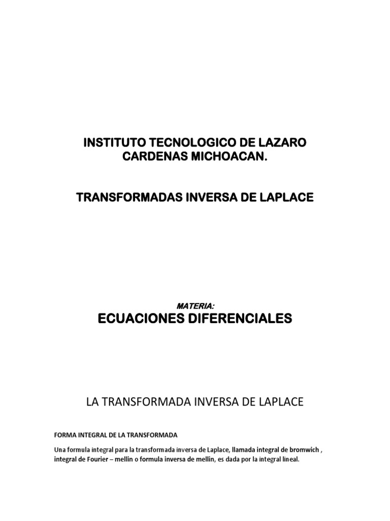 Transformadas Inversas de Laplace | PDF | Transformada de Laplace | Integral