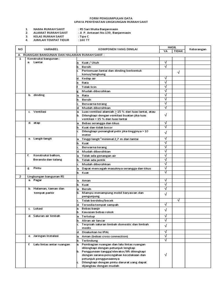 Form Pengumpulan Data - Ceklist | PDF