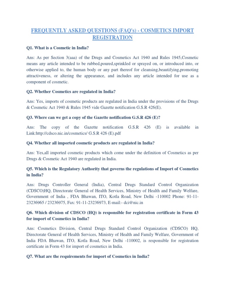 Regulations For Cosmetic Imports | PDF | Cosmetics | License