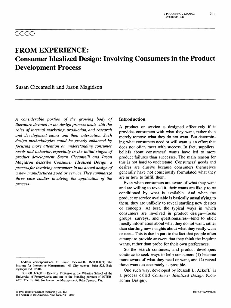 FROM EXPERIENCE: Consumer Idealized Design: Involving Consumers in The ...