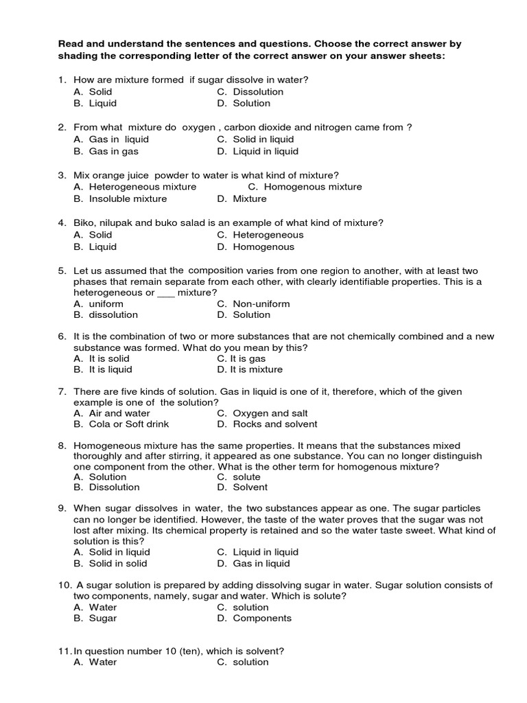 Grade6 Assessment Exam | PDF | Solution | Solvation