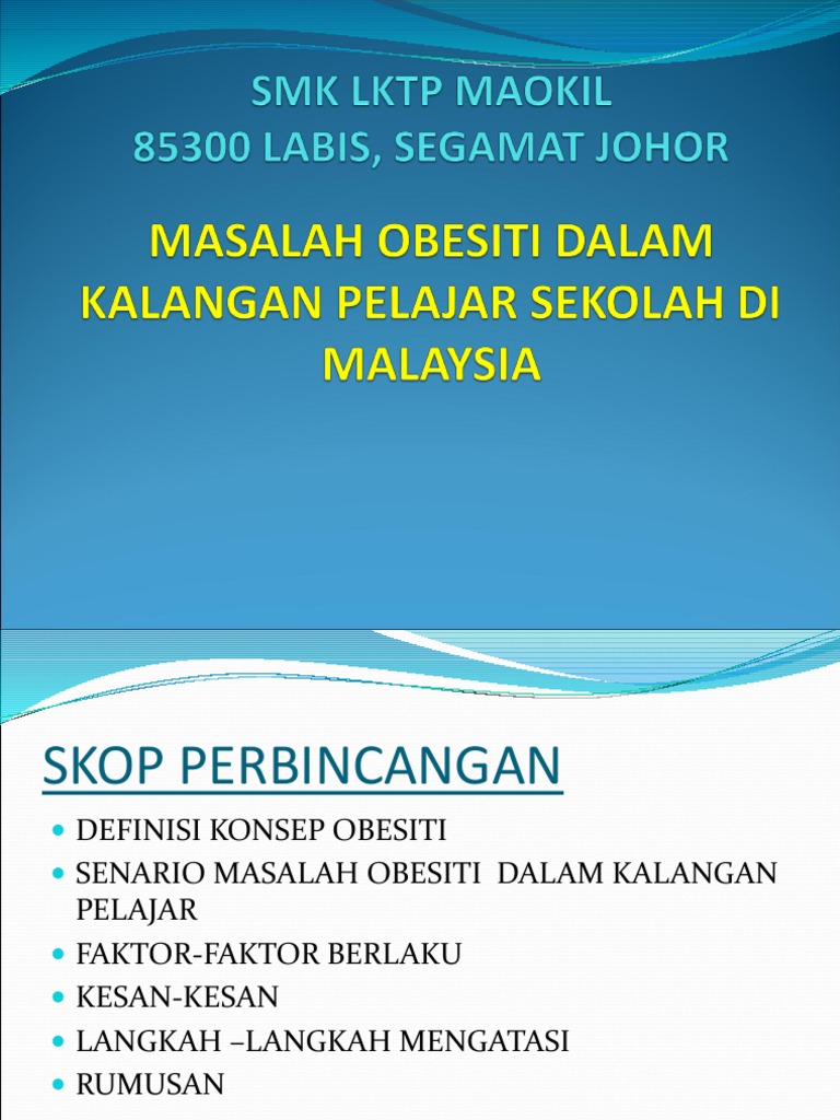 Masalah Obesiti Dalam Kalangan Pelajar Di Sekolah Pdf
