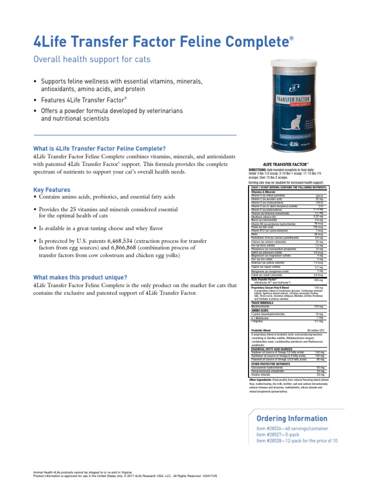 4life Transfer Factor Feline Complete | PDF | Vitamin | Nutrients