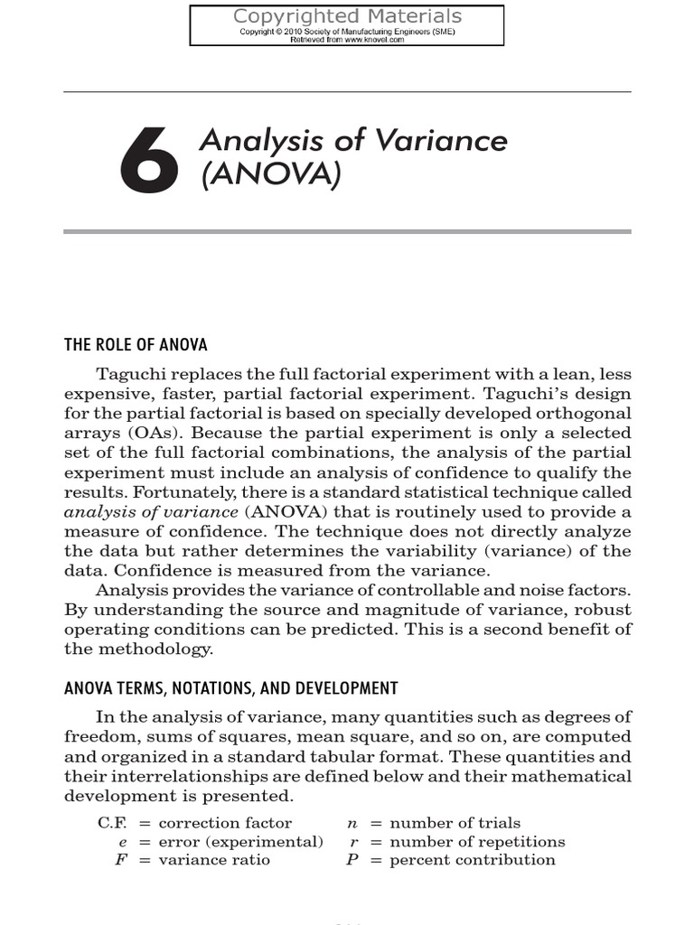 Analysis of Variance (ANOVA) Taguchi Method | PDF | Analysis Of Variance | Errors And Residuals