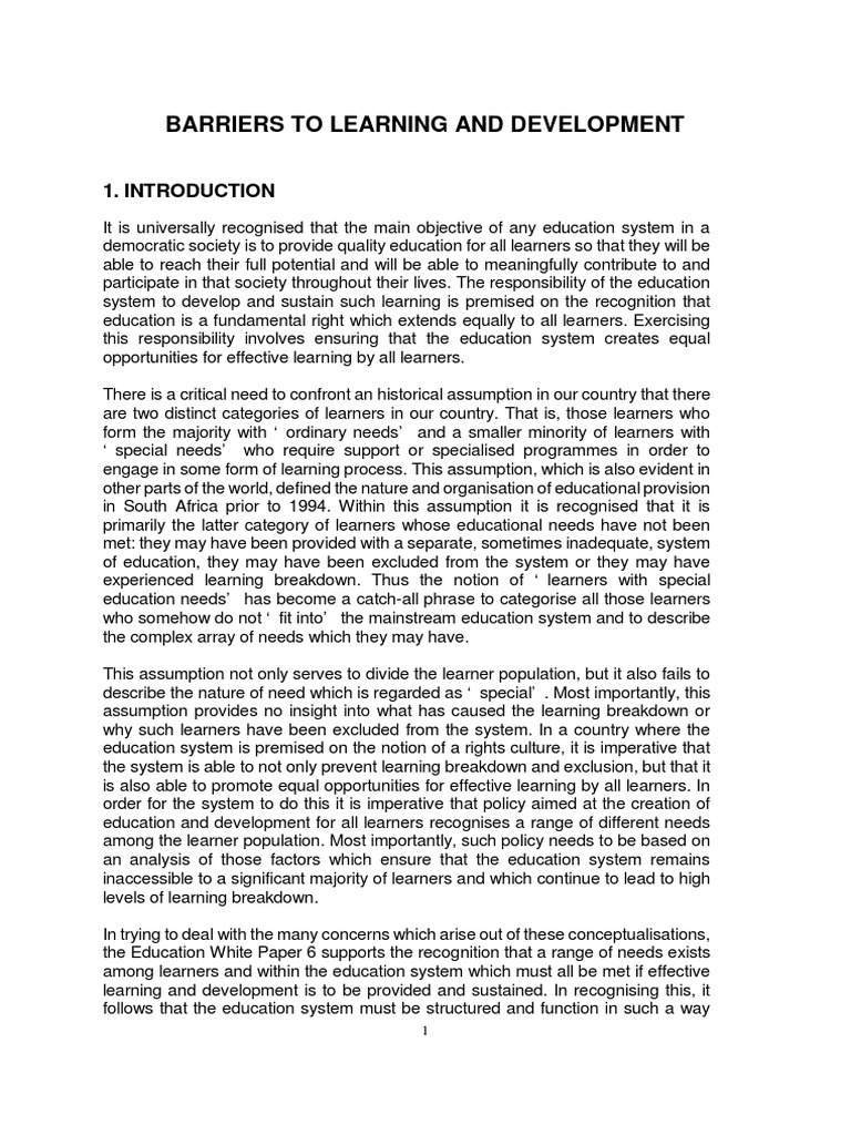 Barriers To Learning | PDF | Disability | Learning