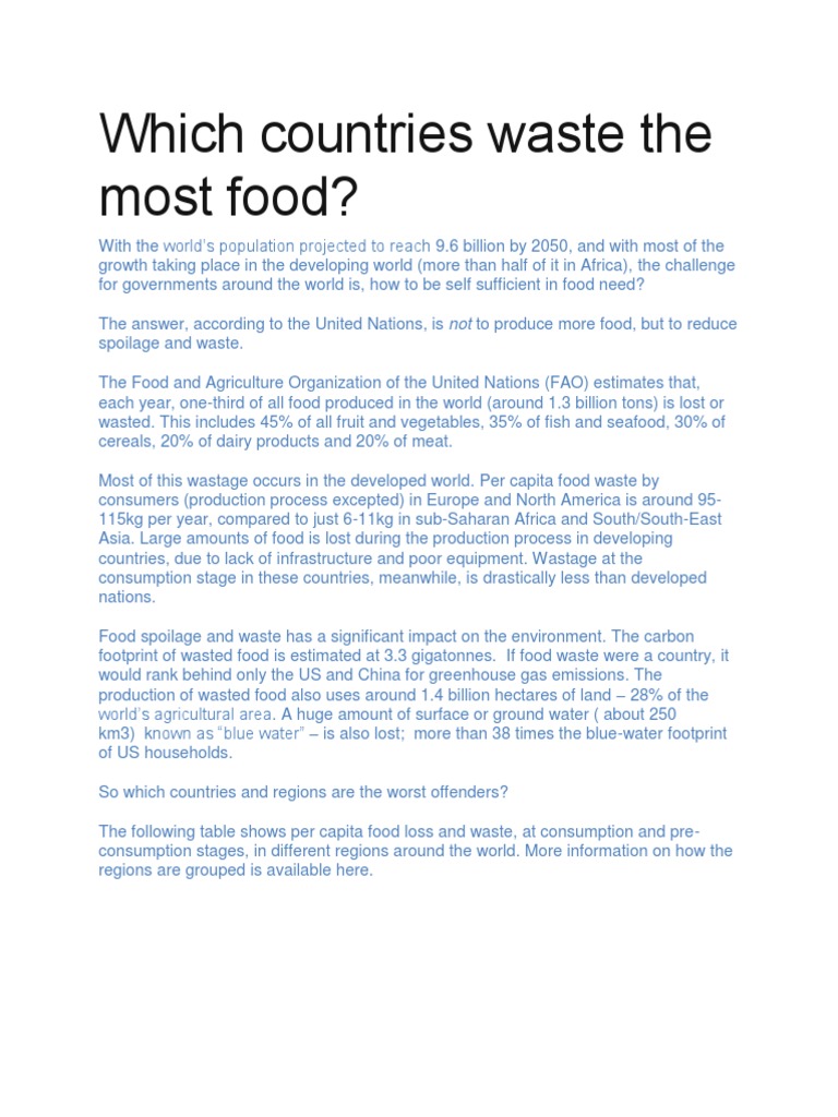 Which Countries Waste The Most Food | PDF