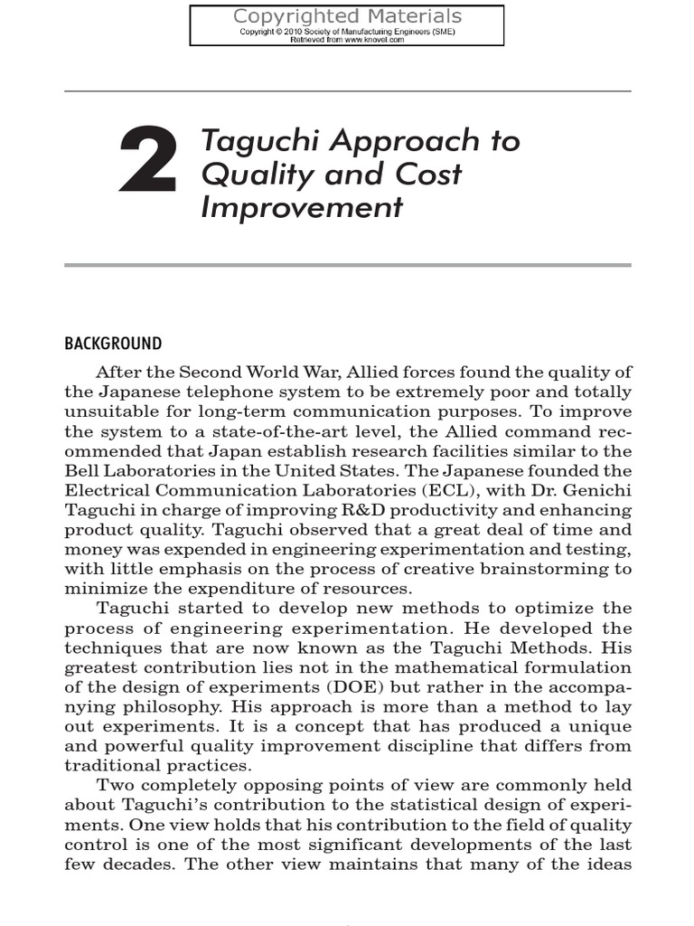 Taguchi Approach To Quality and Cost Improvement | PDF | Engineering ...