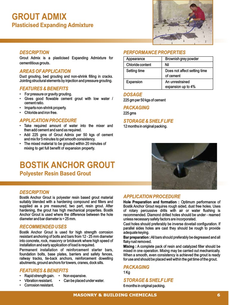Grout Admix: Plasticised Expanding Admixture | PDF | Cement | Concrete