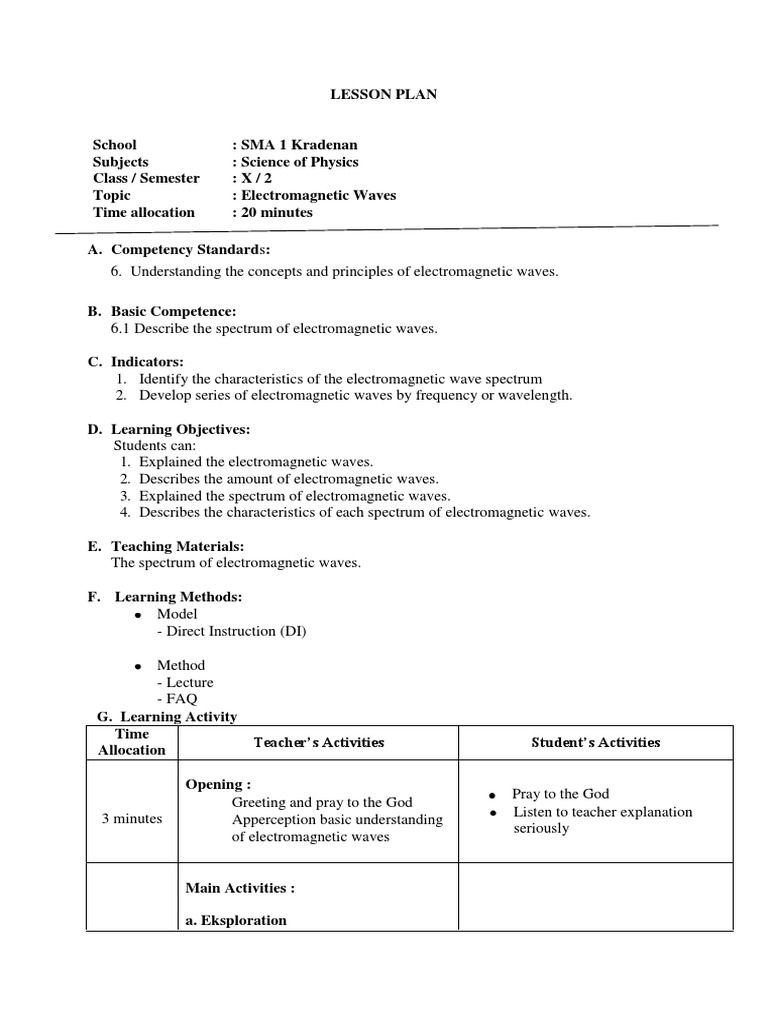 Electromagnetic Wave Lesson Plan | PDF | Waves | Electromagnetic Radiation