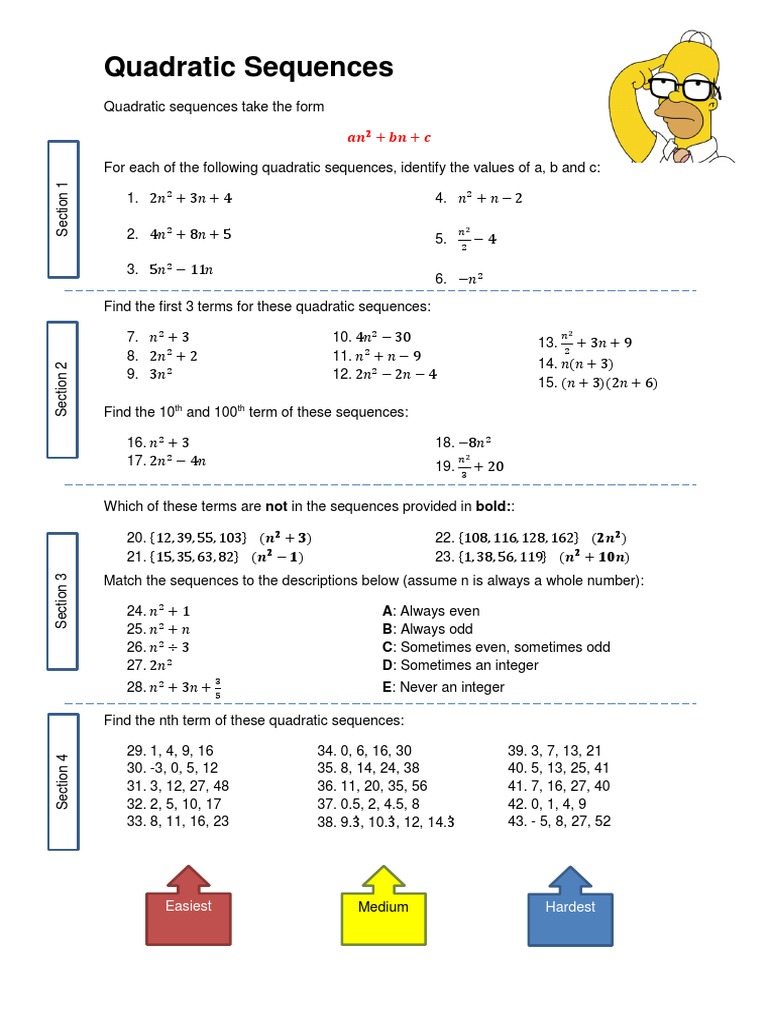 Quadratic Sequences: Hardest Easiest | PDF | Sequence | Mathematical Structures