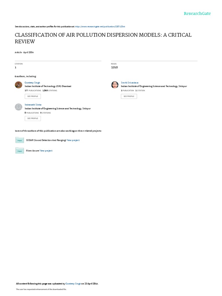 Classification of Air Pollution Dispersion Models | PDF | Diffusion ...