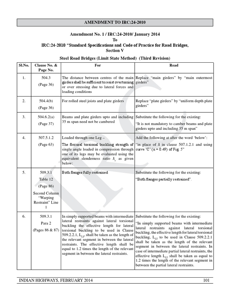 Amendment 1 to IRC:24-2010 Specifications | PDF | Beam (Structure ...