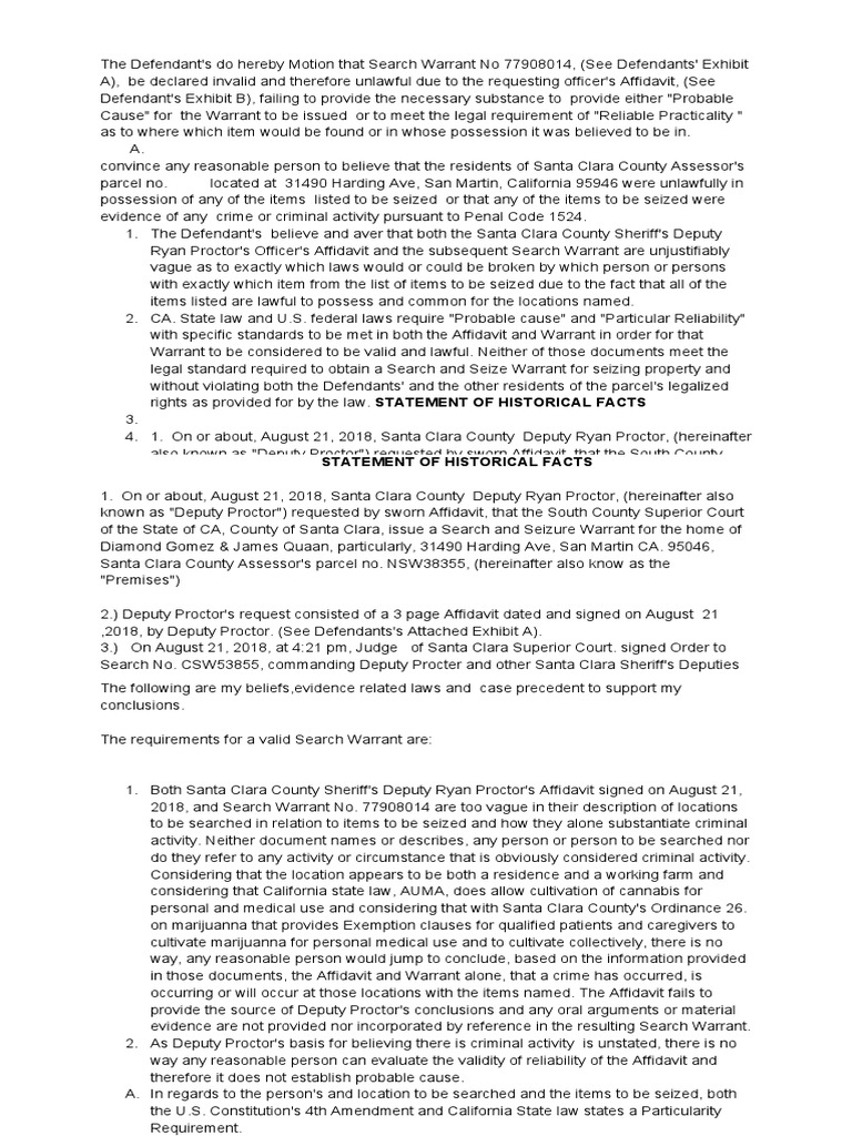 Statement of Facts | PDF | Search And Seizure | Search Warrant