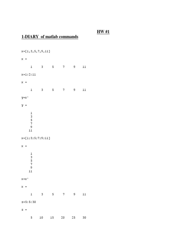 HW #1 1-DIARY of Matlab Commands | PDF | Geometry | Applied Mathematics