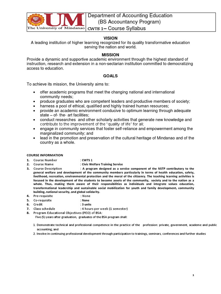 Department of Accounting Education (BS Accountancy Program) - Course ...