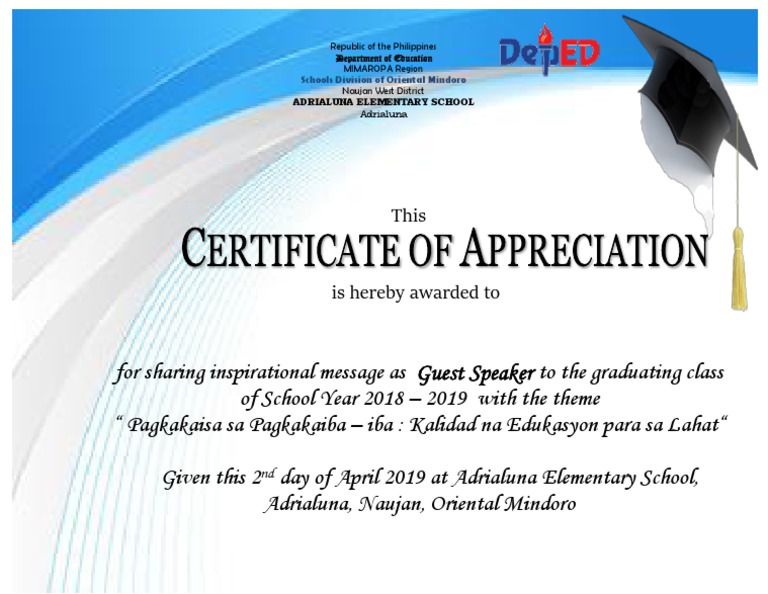 Certificate For Guest Speaker 2019 | PDF