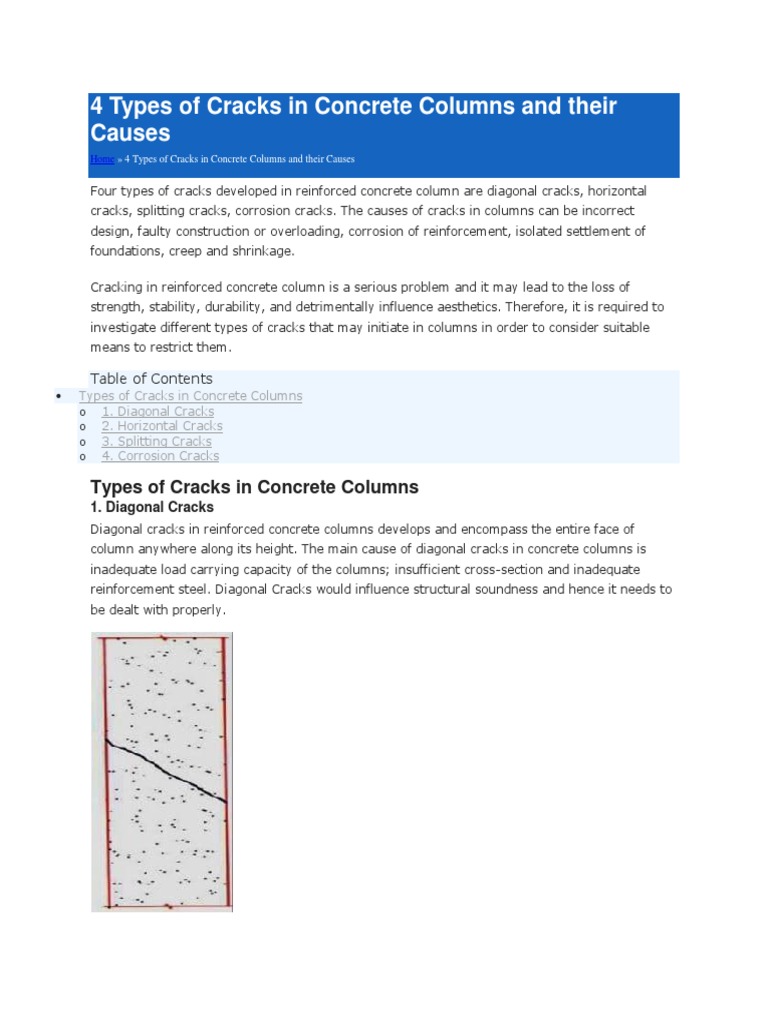 4 Types of Cracks in Concrete Columns and Their Causes | PDF ...