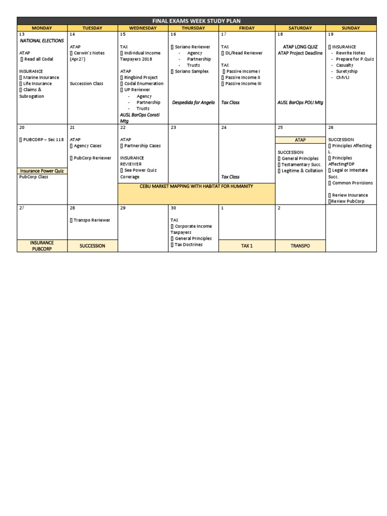 Finals Study Plan | PDF | Insurance | Taxation