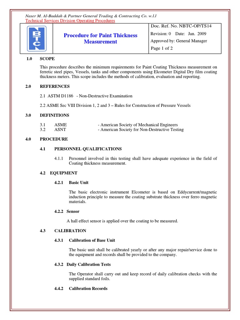 Paint Thickness Measurement Procedure | PDF | Calibration ...