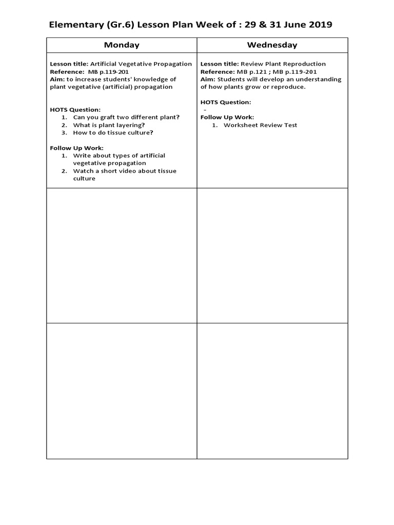LessonPlan 29 - 31 June 2019 | PDF | Horticultural Techniques | Botany