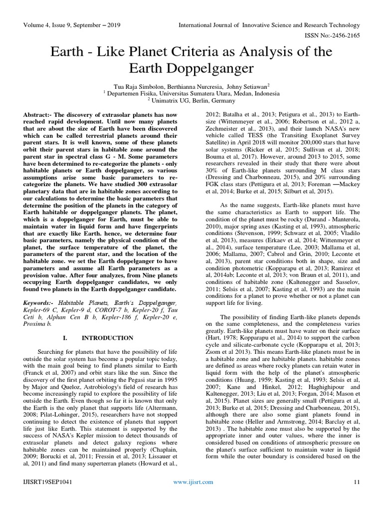 Earth Doppelganger Criteria Analysis | PDF | Planetary Habitability ...