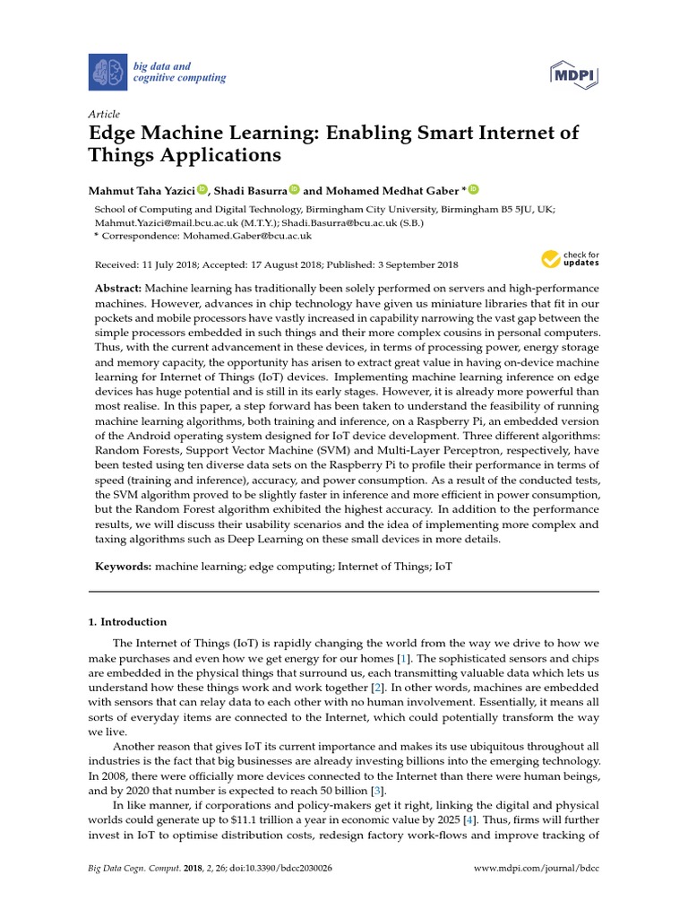 Edge Machine Learning: Enabling Smart Internet of Things Applications ...