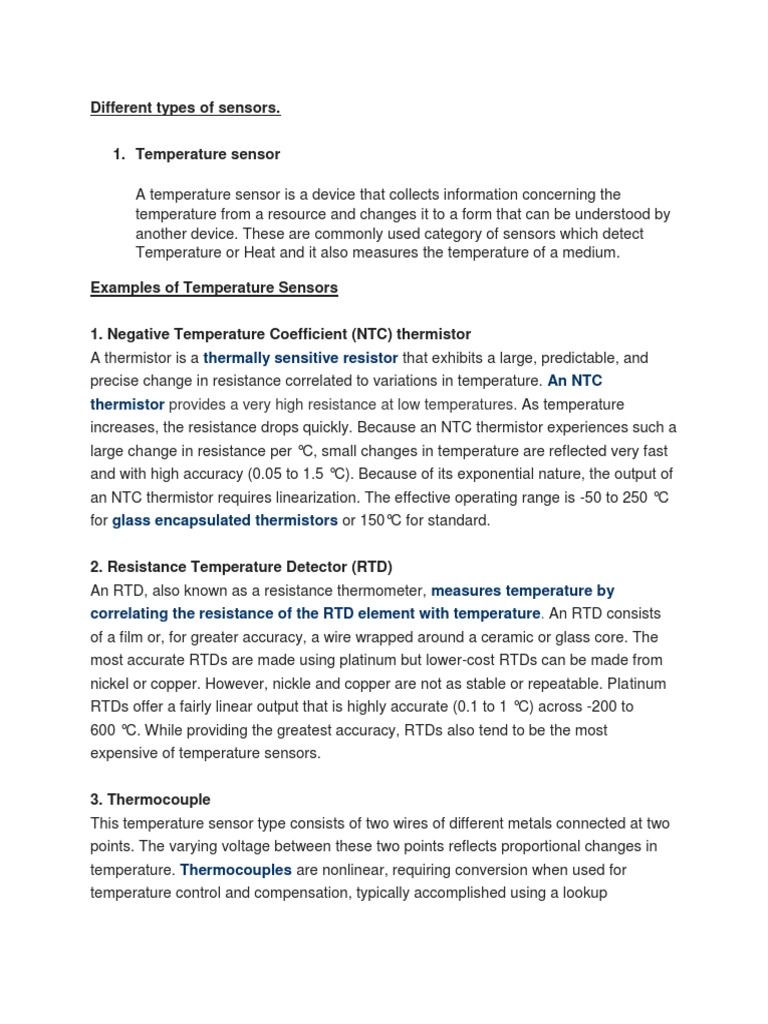 Different Types of Sensors.: Thermally Sensitive Resistor An NTC ...
