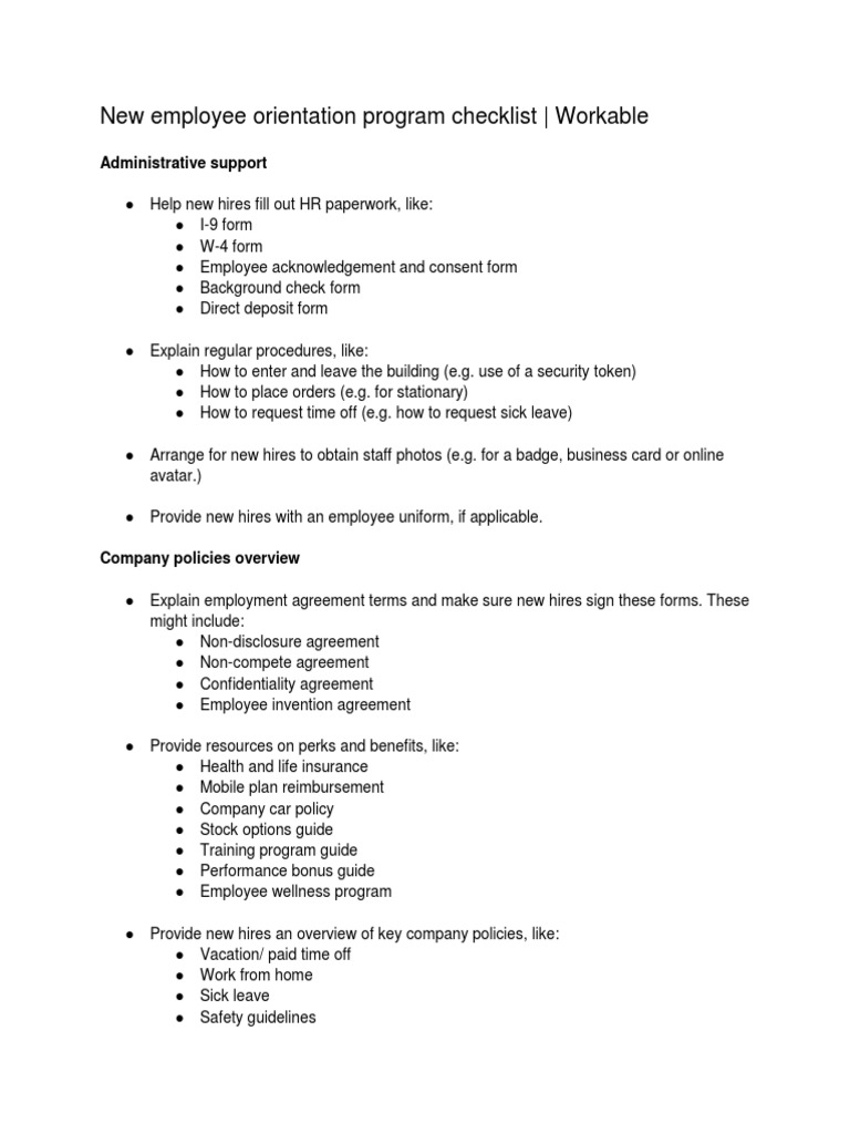New Employee Orientation Program Checklist 1 | PDF | Employment | Computing