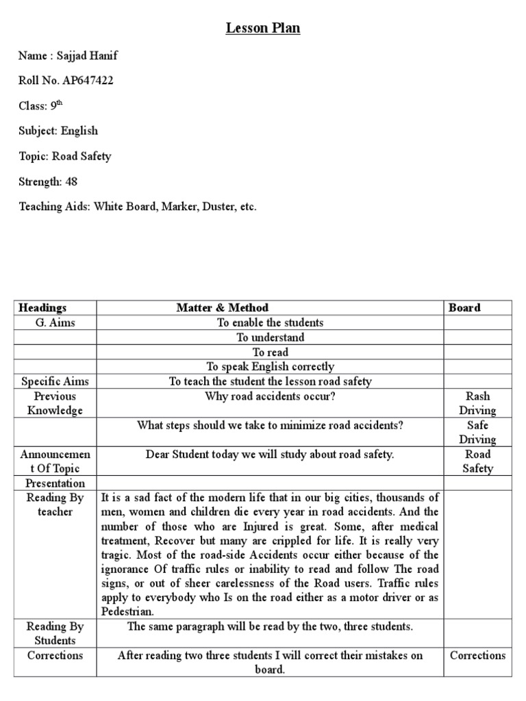 Lesson Plan: Headings Matter & Method Board | PDF | Road Traffic Safety ...
