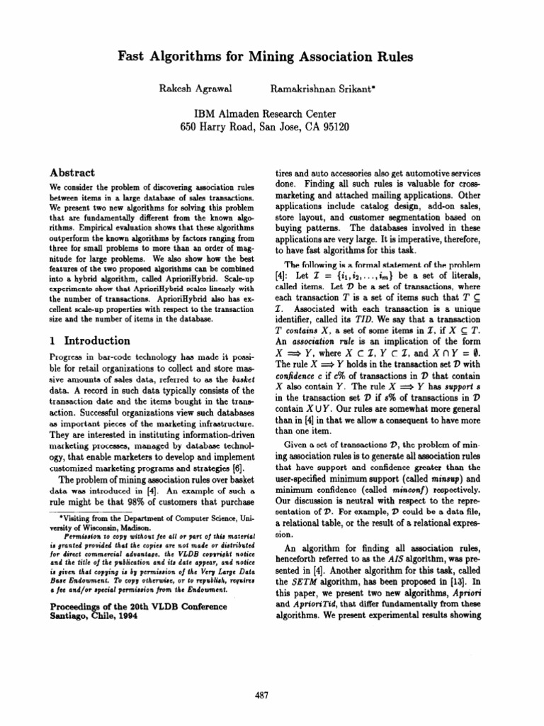 Fast Algorithms For Mining Association Rules | PDF | Data Management | Information Retrieval