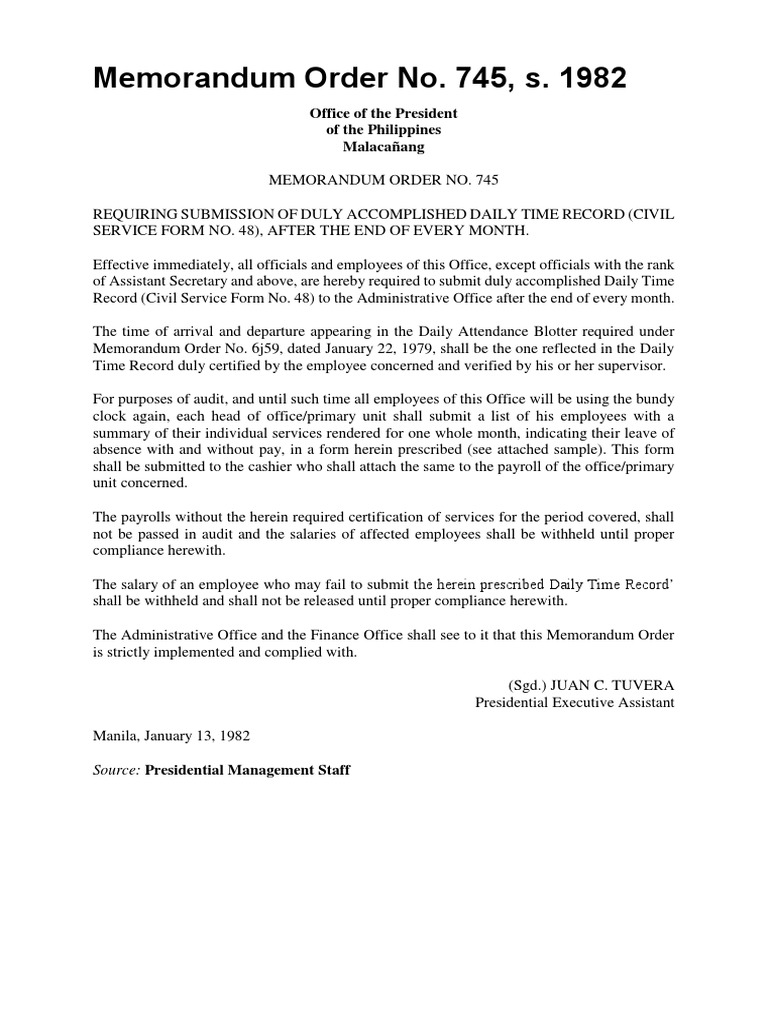 Memorandum Order No 123 | PDF