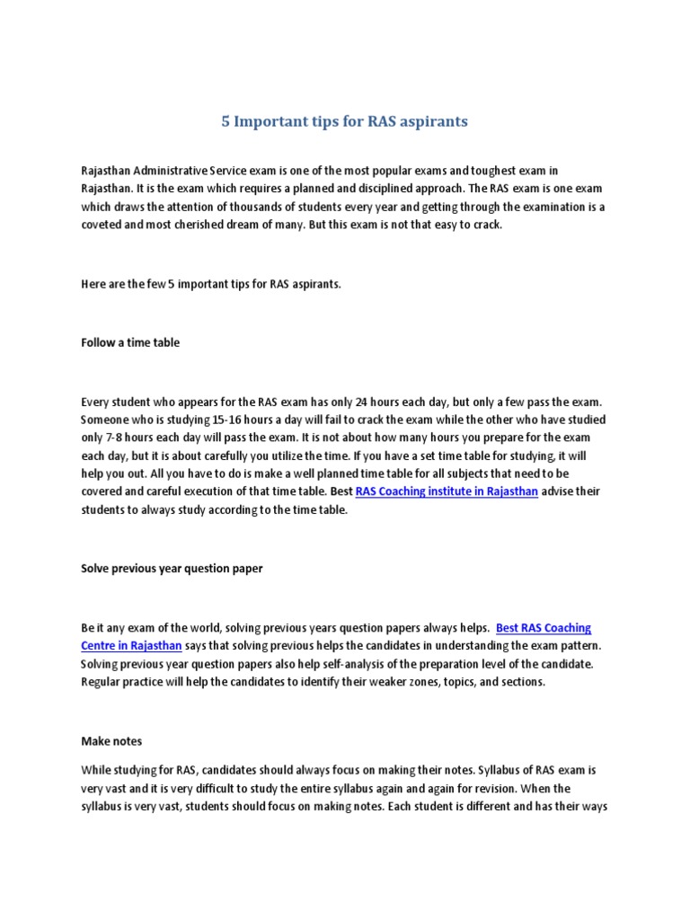 5 Important Tips For RAS Aspirants | PDF | Education Theory | Test ...